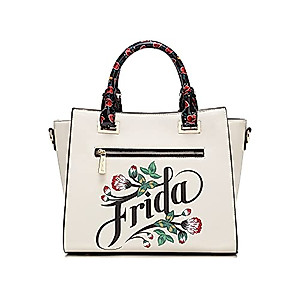 Frida Kahlo Flower Collection Licensed Handbag (Beige/Black)