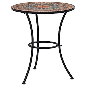 WEHUOSIF Mosaic Bistro Table,Pool Side Table,Plant Stand,Drink Table,Bar Table,Coffee Table,Lawn Table,Entrance Tables,for Garden, Patio, Lawn, Home, Indoor, Outdoor,Orange/Gray 23.6" Ceramic