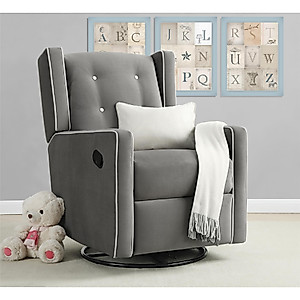 Baby Relax Mikayla 4-in-1 Swivel Glider Rocker Recliner Chair, Gray Microfiber