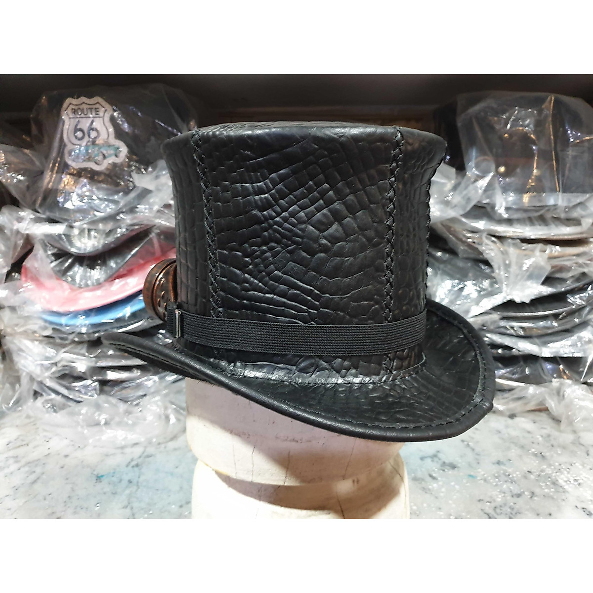 Steampunk MadHatter Leather Top Hat (X-Large, Steampunk Googles)