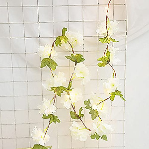 Mhuan 2.2m 25 Lights Simulation White Cherry Blossom Wisteria Flower Rattan String Light Artificial Flower Decorative Atmospheres String Lights for Home Garden Festival Wedding Party Decor