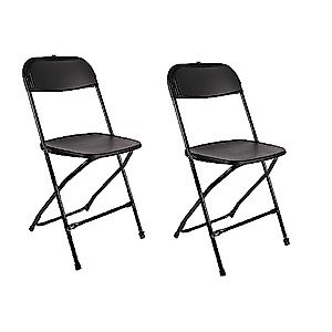 BTEXPERT Plastic Folding Steel Frame Commercial High Capacity Event Chair Lightweight Set for Office Wedding Party Picnic Kitchen Dining Church School Set of 2, Black