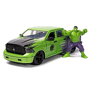 Marvel 1:24 Dodge Ram 1500 Die-Cast Car & 2.75" Incredible Hulk Figure, Toys for Kids and Adults