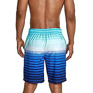 Speedo Men's Standard Swim Trunk Knee Length Boardshort Bondi Striped, 20" Spray Palace Blue, XL