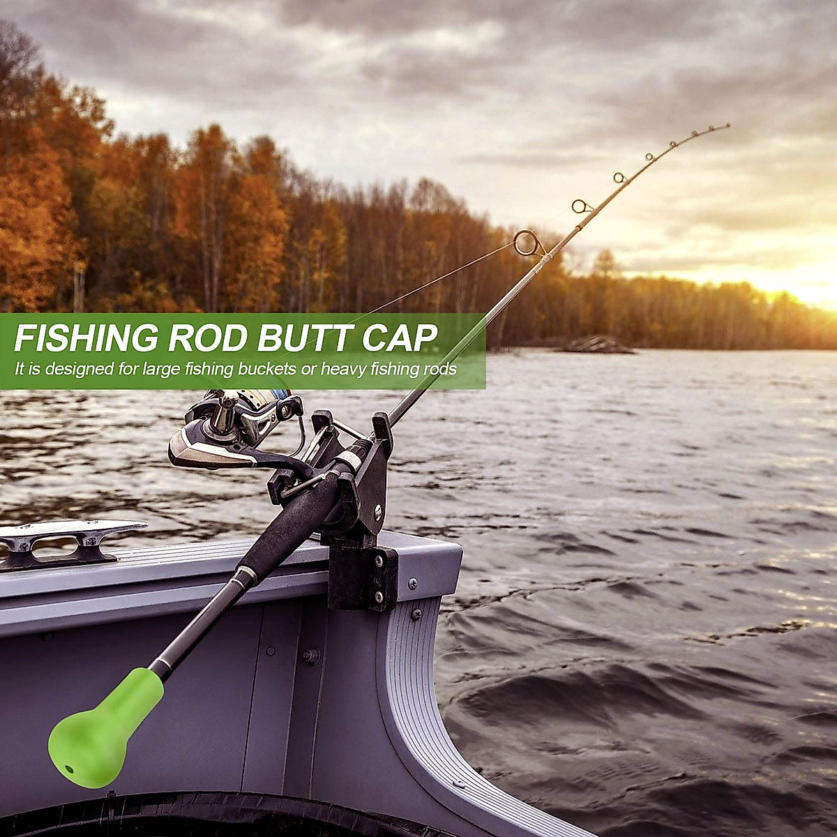Pteanecay Rod Butt Cushion Fishing Cap,Floating Eva Foam Fishing Rod Cover for Large Fishing Rods (Green)