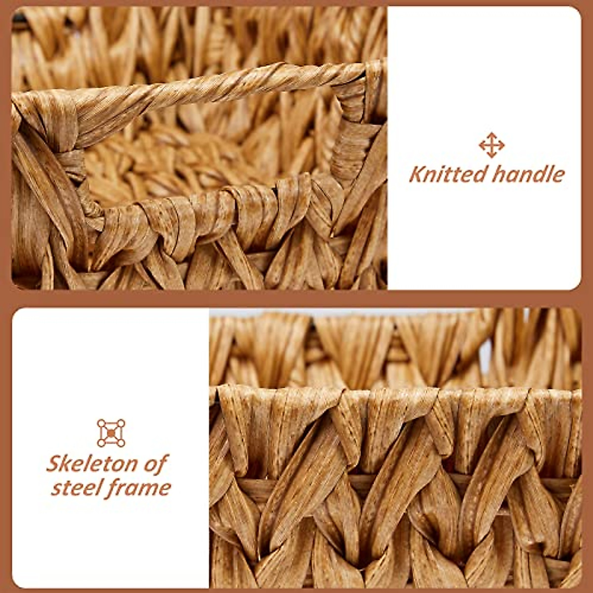 JMKaixin Wicker Storage Baskets, Water Hyacinth Storage Basket with Built-in Handles,2-Pack Hand Woven Baskets with Carry Handles for Storage 13.75" x 11" x 5"