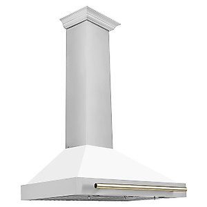 ZLINE 36 in. Autograph Edition Convertible Stainless Steel Range Hood with White Matte Shell and Polished Gold Accents (KB4STZ-WM36-G)