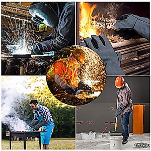 HZXVOGEN 16 Inches 932℉ Heat Fire Resistant Welding Gloves BBQ Grill Gloves for Arc Tig Mig Wood Stove Barking Oven Fireplace Welder Gloves – Free Size for Men Women