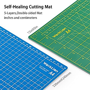 WORKLION Craft Knife and Mat Set: Precision Carving Utility Knive &10 Pcs Replacement Blades & Self-Healing Cutting Mat 12 x 9 & Multipurpose Scissors & Aluminium Ruler for Art Craft Projects