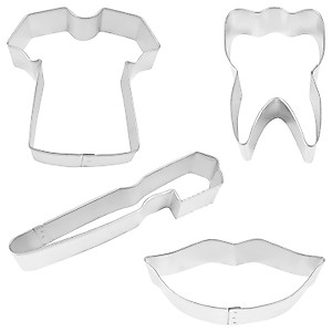 R&M International Dental Cookie Cutters, Scrub Shirt, Lips, Tooth, Toothbrush, 4-Piece Set