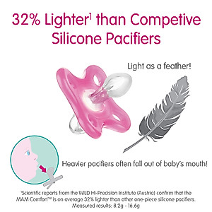 MAM Comfort Baby Pacifier, 100% Lightweight Silicone, 0-3 Months, Baby Boy (Pack of 4)