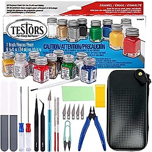 Testors Model Paint and Pixiss Model Accessory Kit - 10 Rich Enamel Paints - Fast Drying - Adheres to Plastic, Paper, Metal - Includes Essential Tools for Gundam, Model Cars, DnD Miniatures