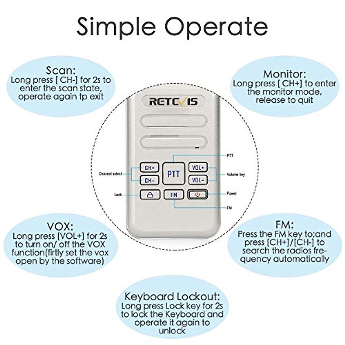 Retevis RT20 Rechargeable Walkie-Talkies,Wearable Walkie Talkie for Seniors Adults Elderly,USB-C,VOX,Keylock,Compact Mini 2 Way Radios for Skiing Gift(Silver,3 Pack)