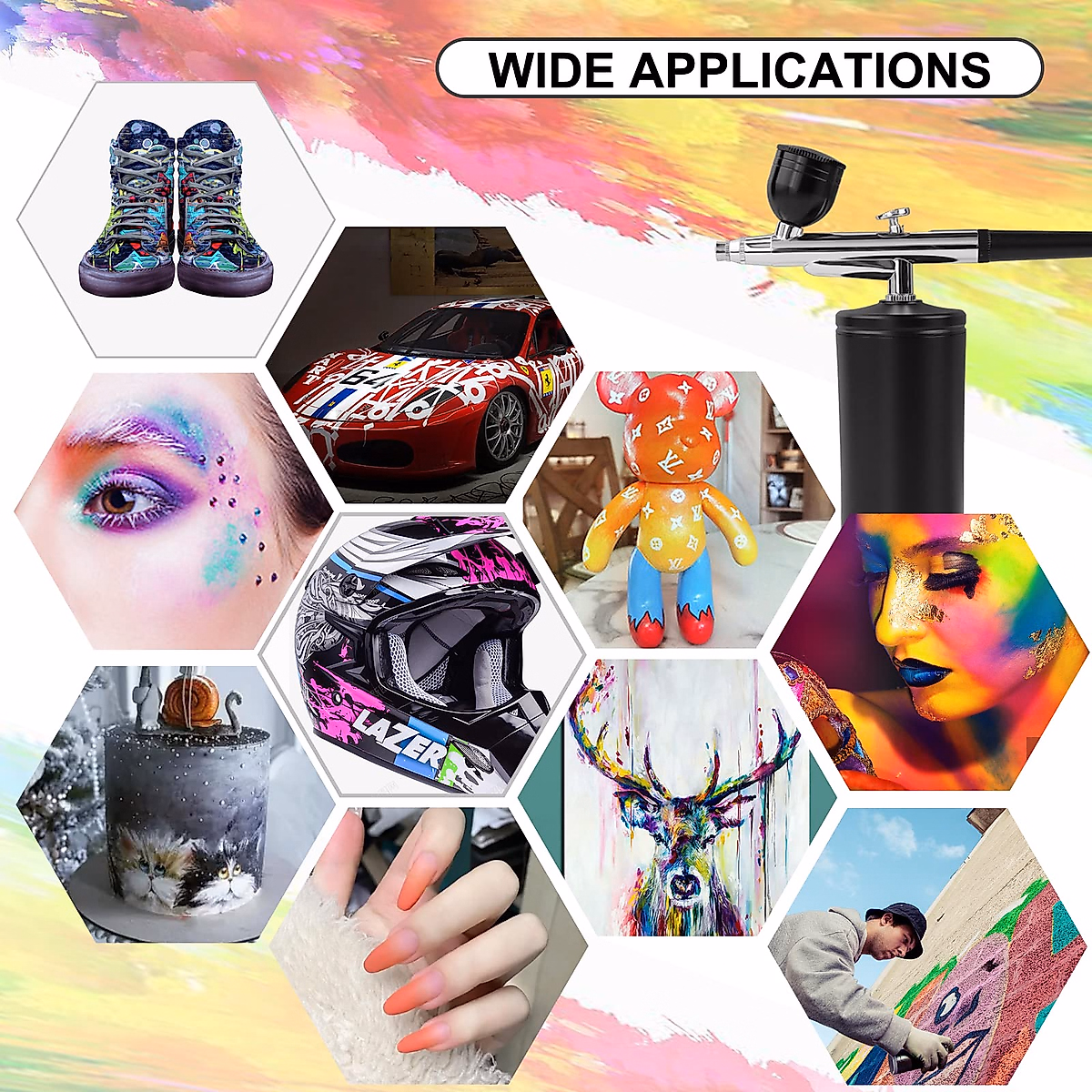 Airbrush Kit with Compressor, Auto Handheld Airbrush Gun with 0.3mm Tip, Rechargeable, Portable Air Brushes for Painting, Tattoo, Nail Art, Model Coloring, Makeup, Cake