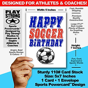 Play Strong Soccer Birthday Card 1-Pack (5x7) Super Star Illustrated Sports Birthday Cards Greeting Cards- Awesome for Soccer Players, Coaches and Fans Birthdays, Gifts and Parties!