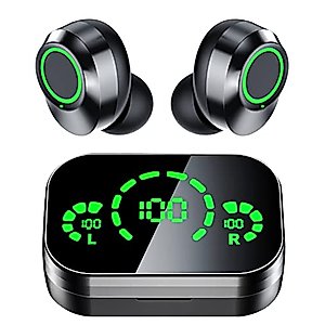 FADACHY Wireless Earbuds,Bluetooth 5.3 in Ear Headphones Built-in Microphon,HiFi Stereo Sound,LCD Recharger Case,Touch Control Earphones for Sport Running Waterproof,Black