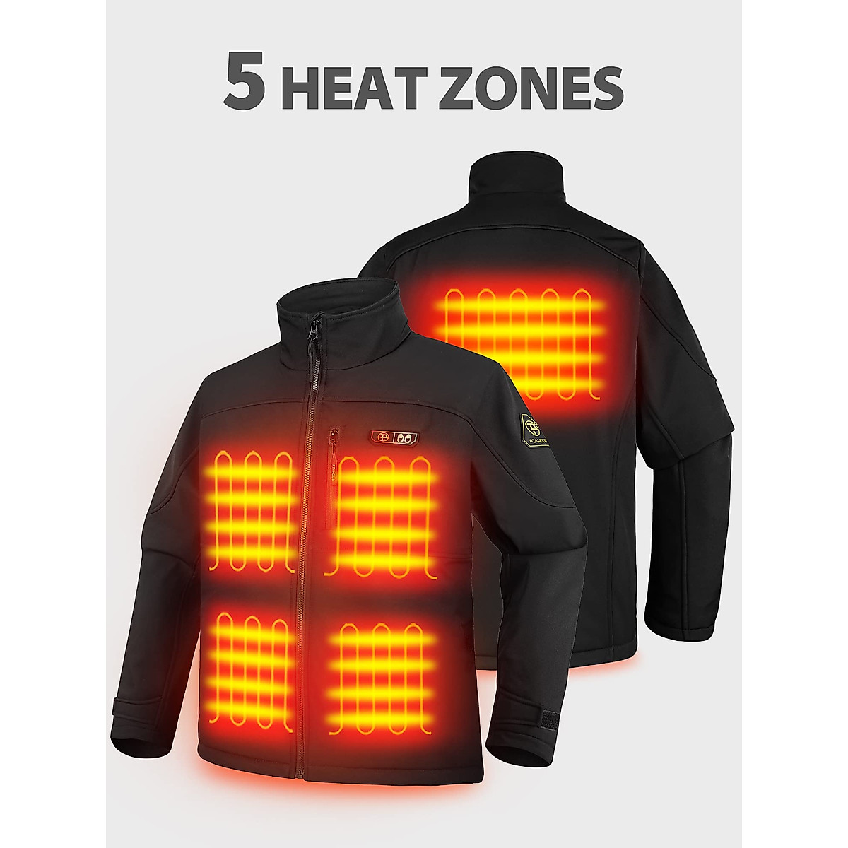 PTAHDUS Men's Heated Jacket Soft Shell with Hand Warmer, with 7.4V Battery Pack (Large, Black)