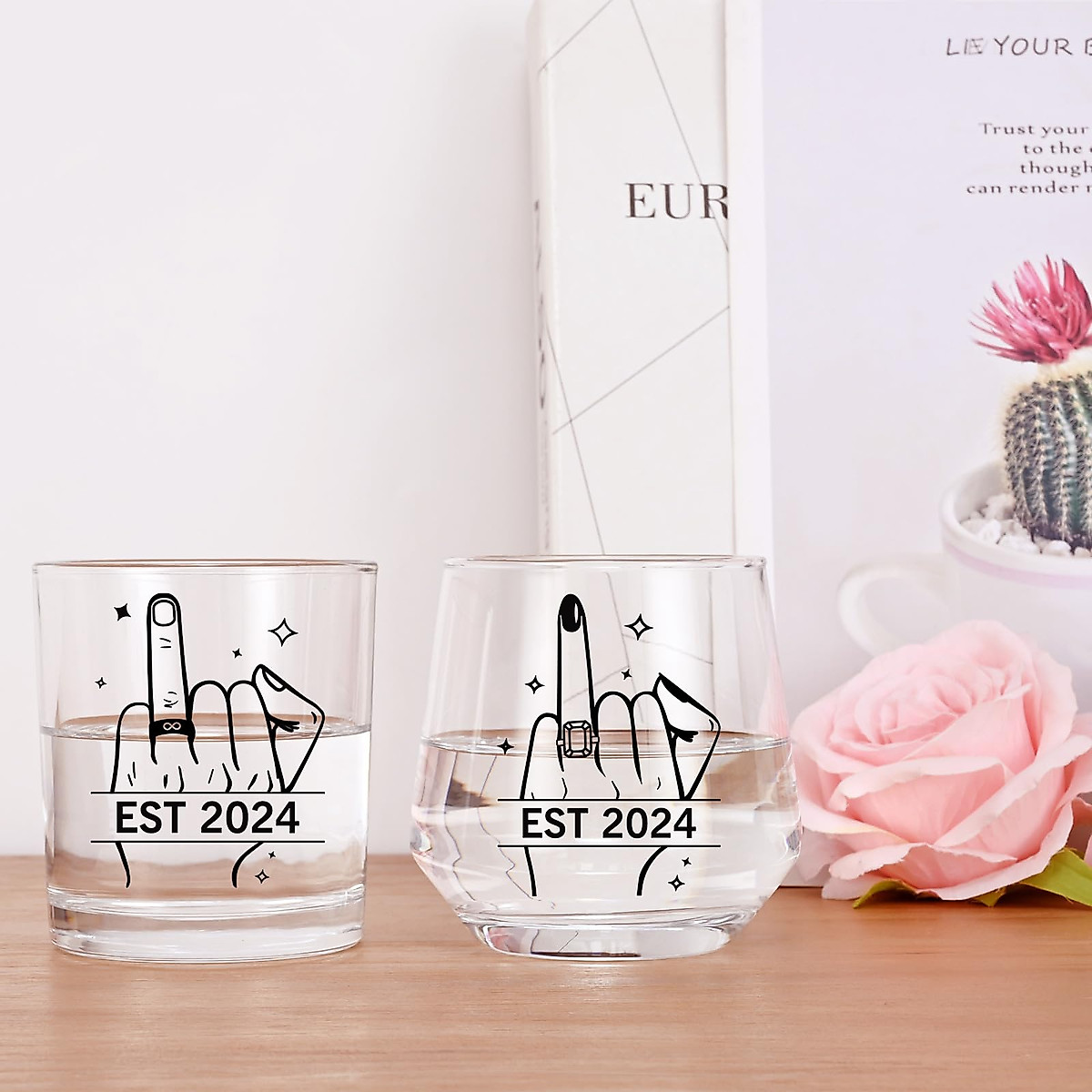 Futtumy Ring Finger Est 2024 Wine Glasses and Whisky Glasses, Wedding Gifts for Couples, Bridal Shower Gifts, Bride and Groom Gifts, Engagement Gifts for Couples Mr. Mrs. His Hers Bride To Be