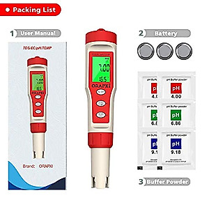 Digital PH Meter with ATC: 4 in 1 PH TDS EC Temp - ORAPXI PH Tester High Accuracy Pocket Size PH Measurement for Pool, Lab, Aquarium, Pond, Beer Brewing