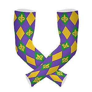 Mardi Gras Arm Sleeves to Cover arms for women men Anti-Slip UV SUN Protection Clothing for Men Women Youth Cycling Golf Fishing Sports