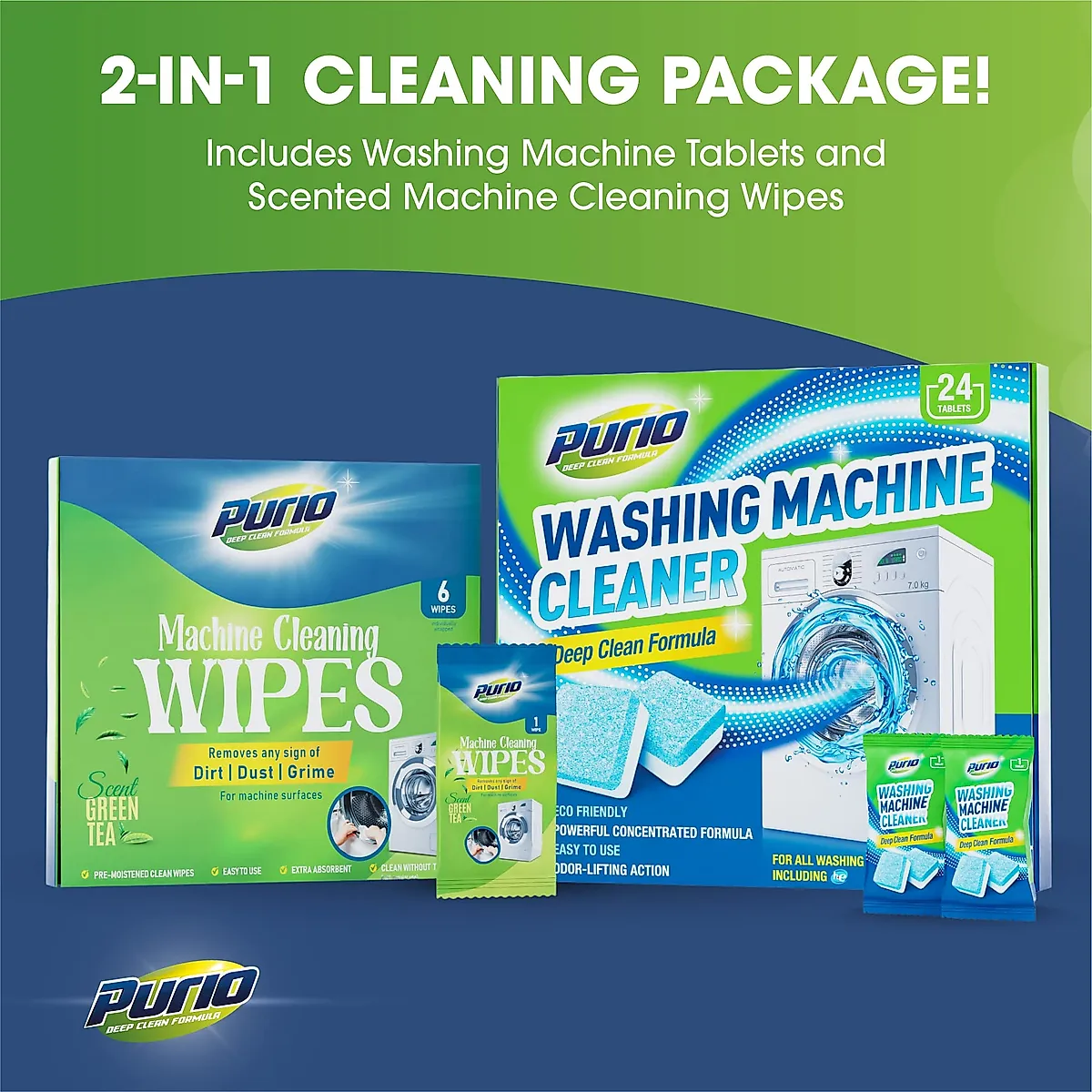 PURIO Washing Machine Cleaner Tablets 24-Ct Deep Cleaning Formula Washer Machine Cleaner Top Load & Front Load Standard & HE Washers