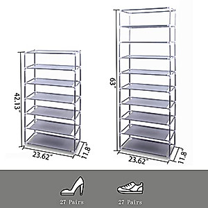 ADUZA 10-Tier Shoe Rack, 27 Pairs Stackable Entryway Shoe Storage Organizer, Free Standing Non-Woven Fabric Expandable Shoe Shelf for Hallway, Closet, Living Room Brown