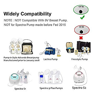12V Power Cord for Spectra Breast Pump S2 S1 Charger Cord Replacement - for Spectra Electric Breast Pump S1 / S2 / SPS100 / SPS200 / 9 Plus / M1 AC Power Supply Adapter