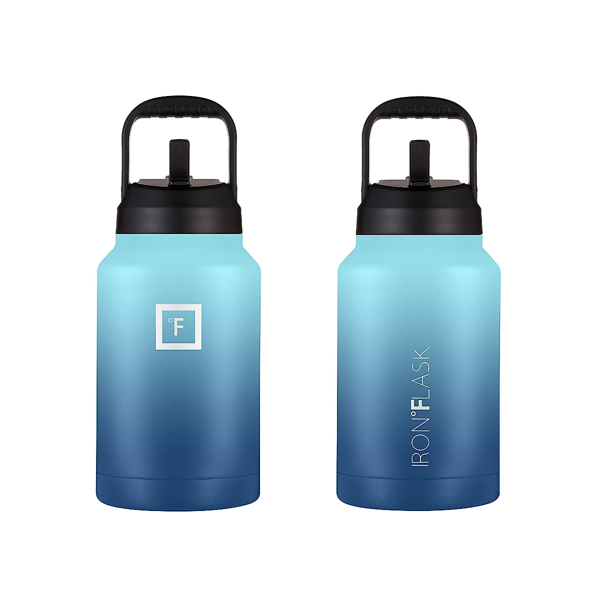 IRON °FLASK Sports Water Bottle - Gallon Series - 2 Lids (Straw and Spout), Leak Proof, Vacuum Insulated Stainless Steel, Double Walled, Thermo Mug, Metal Canteen Jug Growler - Blue Waves, 128 Oz