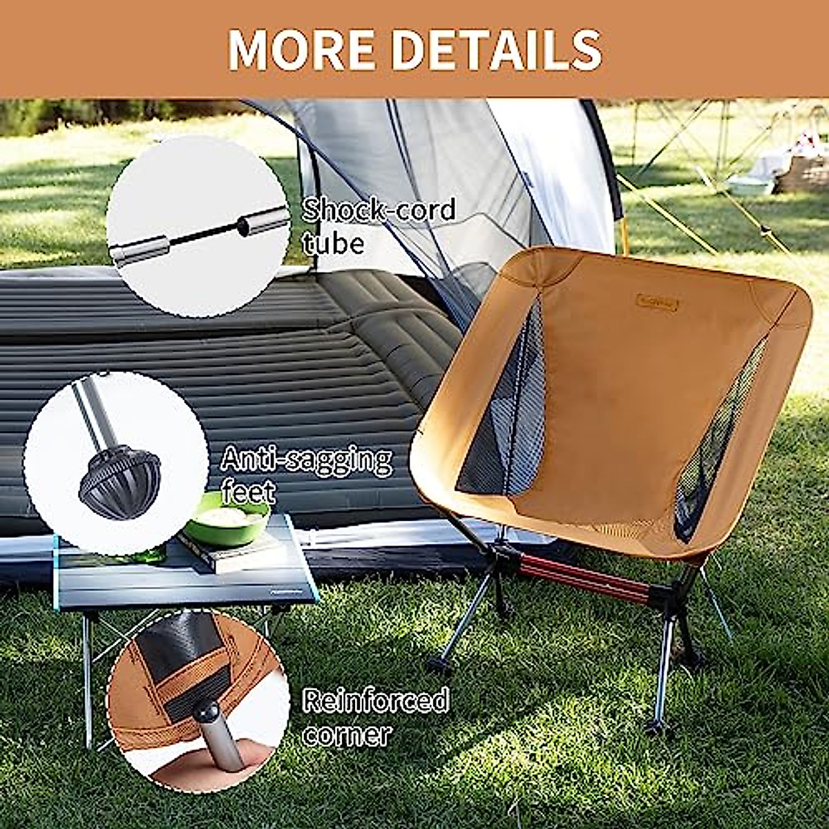 Naturehike YL08 Camping Chair, Ultralight Portable Camp Chair with Storage Bag, Compact Folding Beach Chair for Backpacking Hiking Fishing Picnic