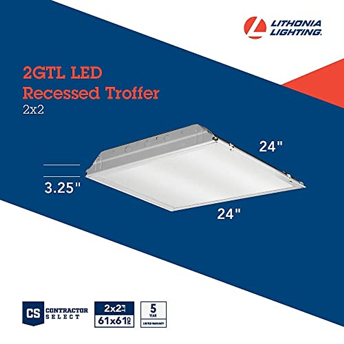 Lithonia Lighting 2GTL2 A12 120 LP840 2 ft. x 2 ft. GTL Prismatic Lens Lay-in 2000 lumens 4000K CCT, 1 Count (Pack of 1), Non-Dimmable