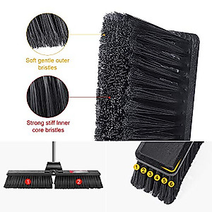 MASTERTOP Upgrade 24" Push Broom & 12" Broom Head, Floor Scrub Brush, Garage Heavy Duty Broom with Stiff Bristles, 57.6 inch Stainless Steel Long Handle, Yard Patio Decks Cleaning