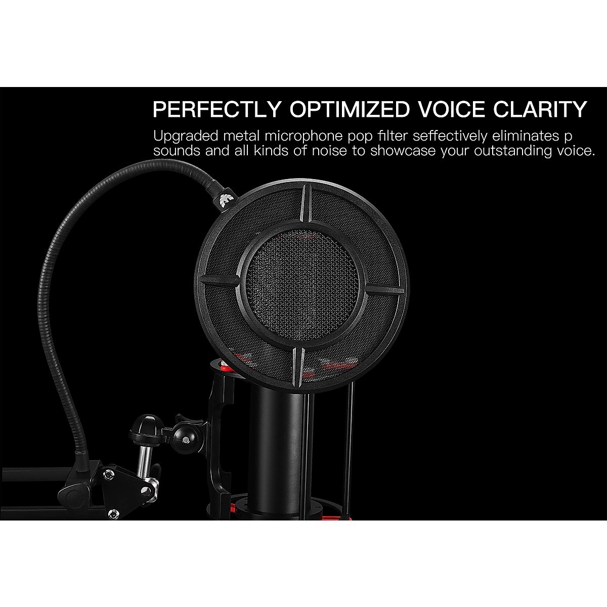 Mic Pop Filter, Professional Metallic Mic Pop Filter Mesh for Blue Yeti and Any Other Mic, ARISEN Dual Layered Microphone Pop Filter, Mic Filter with A Flexible 360° Gooseneck Clip Stabilizing Arm