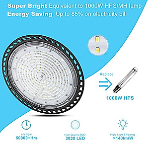 Lightdot 4Pack 250W LED High Bay Light 35000lm (Eqv.1000W MH/HPS) Commercial Bay Lighting, 5000K Daylight LED UFO High Bay with US Plug for Garage/Barn, Energy Saving Upto 1840KW*4/Y(5Hrs/Day)
