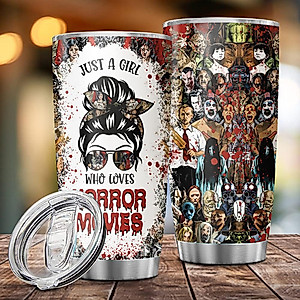 Campfami Personalized Horror Movie Lover Tumbler - Halloween Cup With Characters, Gift for Adults Women, 20oz 30oz Travel Coffee Mug