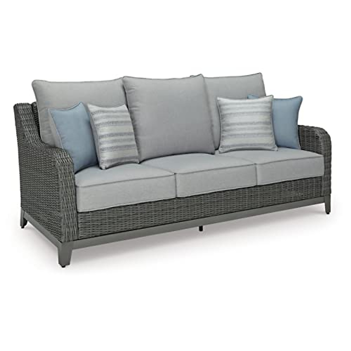 Signature Design by Ashley Outdoor Elite Park Patio Wicker Sofa with Cushion, Gray