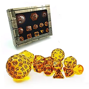 BESCON DICE Amber Complete Polyhedral RPG Dice Set 13pcs D3-D100