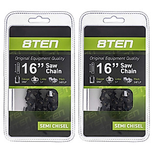 8TEN Chainsaw Guide Bar and 2 Chains For Husqvarna Echo Poulan 3516AVX 91VXL057G 160SDEA041 16 inch .050 .375 57DL