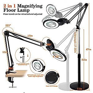 HITTI 10X Floor Magnifying Glass with Light 3-in-1 Super Bright 2200 Lumens Magnifier with Light and Stand, 3 Color Modes Stepless Dimming, Swing Arm LED Magnifying Floor Lamp for Esthetician Craft