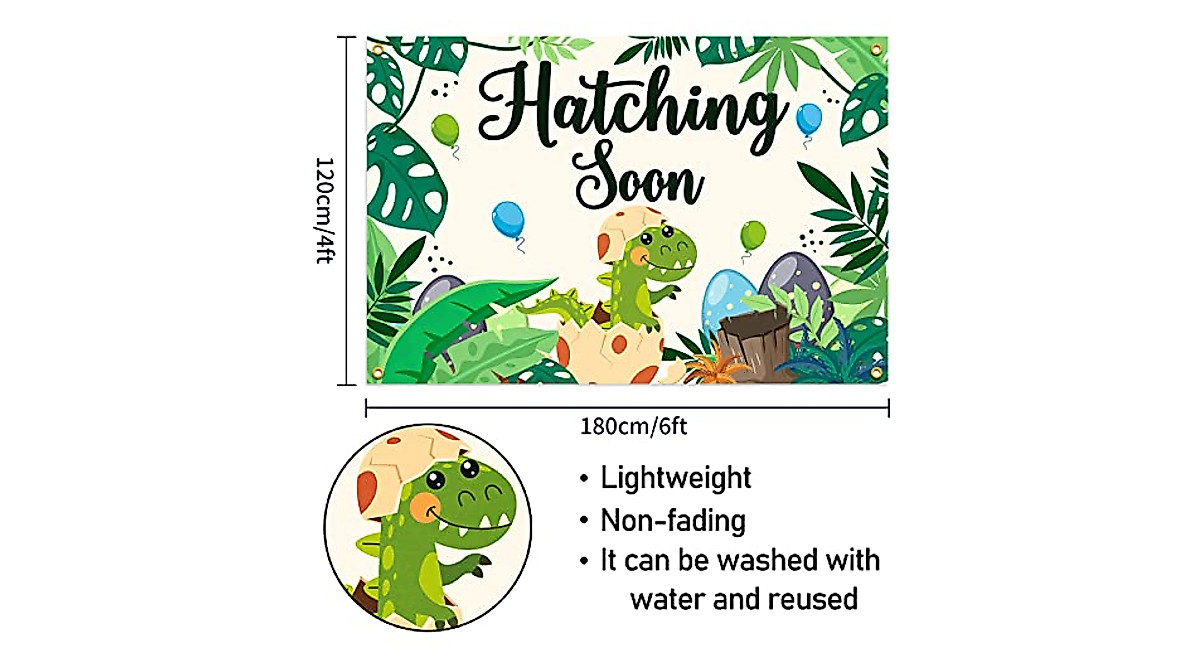 Hatching Soon Dinosaur Baby Shower Backdrop Banner Decor