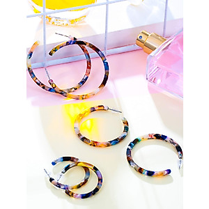 Jovitec 3 Pairs Tortoise Shell Hoop Earrings Acrylic Resin Earrings Mottled Earrings Jewelry for Women Favors (Style 5)