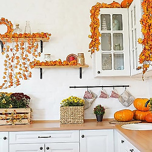 CQURE 14 Pack 98Ft Fall Leaf Garland, Hanging Vines Garland Artificial Fall Maple Leaves Garland Thanksgiving Decor for Home Wedding Fireplace Party （Orange Green）