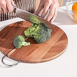 GULRUH Wood Cutting Boards for Kitchen, Kitchen Stuff Cutting Board Wooden Round Fruit Bread Steak Pizza Cutting Board Board Pot Cut Chess Piece Acacia Board Non-Stick and Durable Kitchen Tools (Size