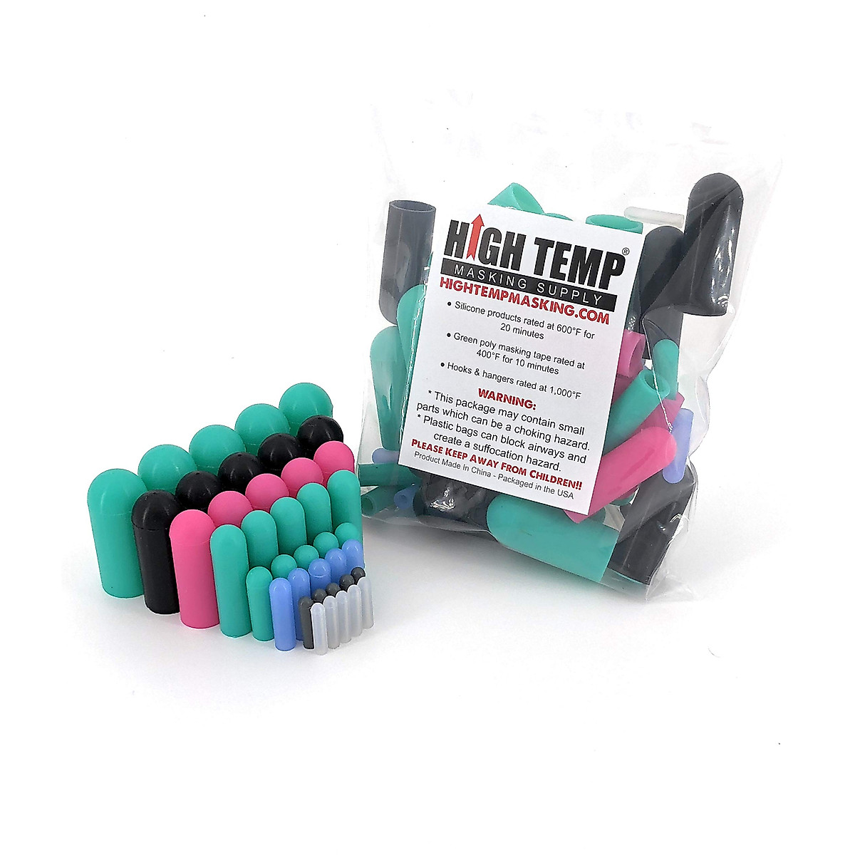 40 Piece High Temp Silicone Rubber Protective End Cap Kit - 3/32" to 3/4" for Powder Coating Custom Painting Anodizing