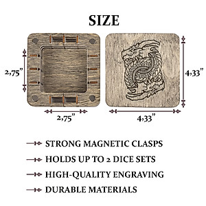 SMONEX Dice Box - Dice Storage Box with Magnetic Lid Suitable for Dungeons and Dragons - Engraved Wooden Box Ideal as DND Gifts and Gifts for Other RPG