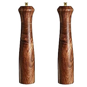 Wooden Salt and Pepper Grinder set, Acacia Wood salt and pepper grinders refillable,pepper mill with Adjustable Coarseness,salt and pepper grinders shaker Tableware Gifts 10" 2PC