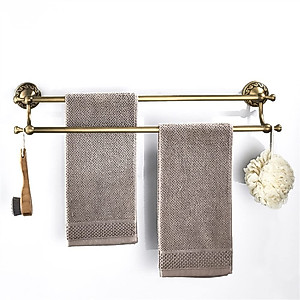 Bath Towel Bar Bathroom Hardware Bathroom Pendant, Brass Material European Bathroom Antique Towel Rack Double-Rod Towel Rail Towel Holder