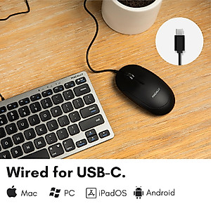 Macally Wired USB C Mouse for Mac and PC - Slim, Quiet, and Reliable - 4 DPI Mode Type C Mouse for Laptop, MacBook Pro/Air, iMac - Wired Mouse USBC