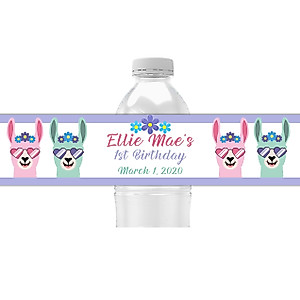 Llama Water Bottle Labels, Personalized Party Favors for Girls, Pack of 25 Peel and Stick Waterproof Wrappers