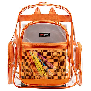 MGear 17-Inch Clear Backpack with Orange Trim, Transparent Outdoor PVC School Bag