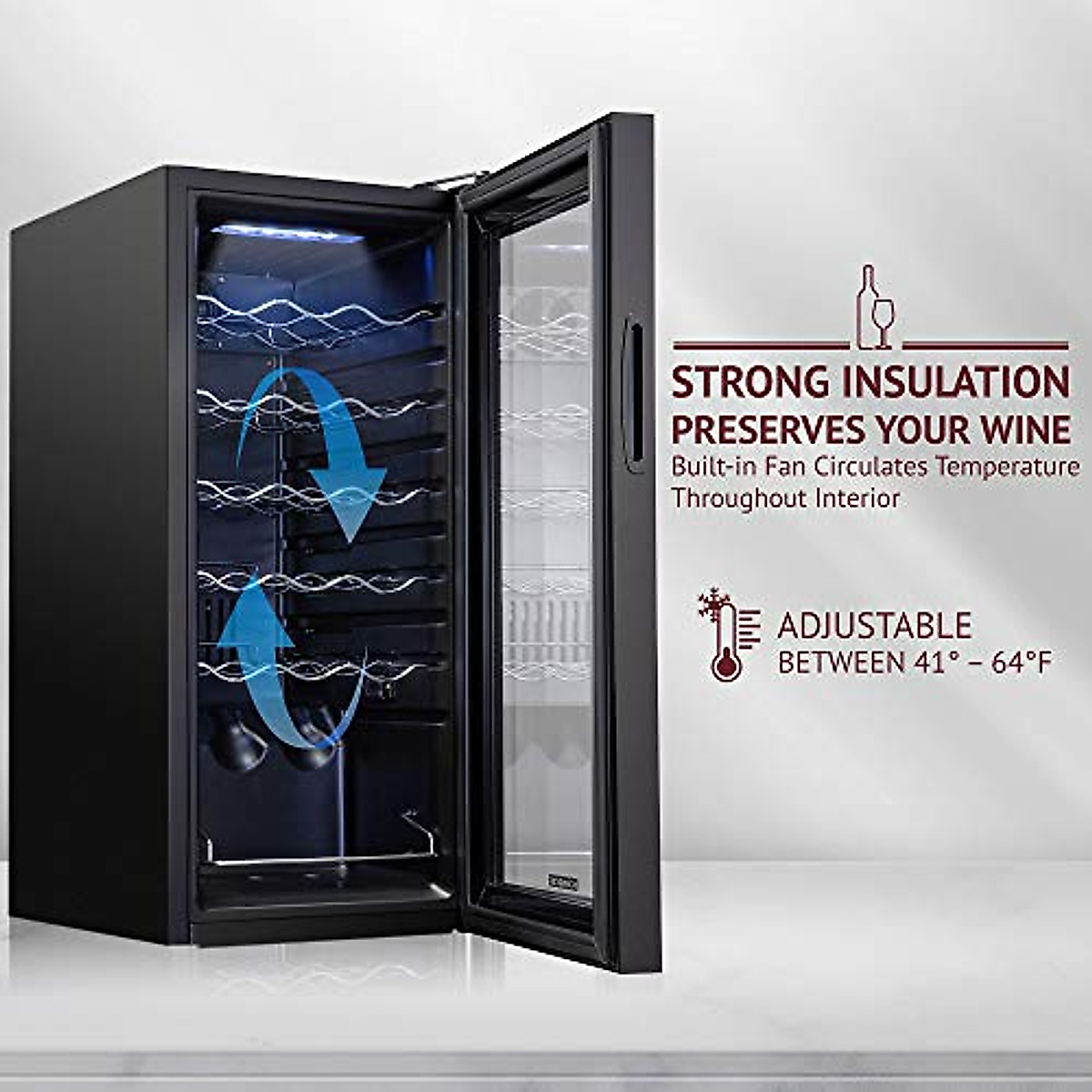 SCHMECKE 18 Bottle Compressor Wine Cooler Refrigerator w/Lock - Large Freestanding Wine Cellar - 41f-64f Digital Temperature Control Wine Fridge For Red, White, Champagne or Sparkling Wine - Black